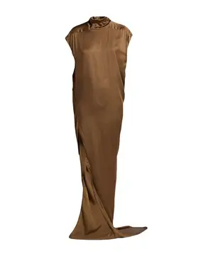 Rick Owens Solid Color Satin Short-sleeve Turtleneck Dress - Brown