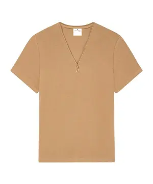 COURREGES Logo-embroidered Cotton-blend T-shirt - Light Brown