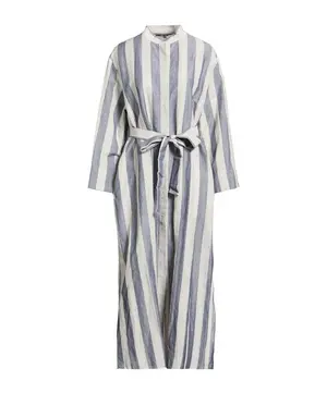 Max Mara Striped Mandarin Collar Long Sleeve Belted Dress