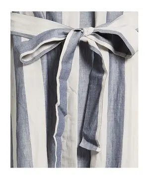 Max Mara Striped Mandarin Collar Long Sleeve Belted Dress