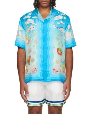Casablanca Kawaii Motif Short Sleeve Twill Shirt - Blue