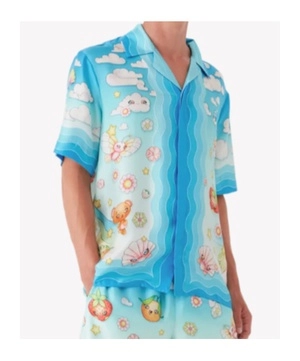 Casablanca Kawaii Motif Short Sleeve Twill Shirt - Blue