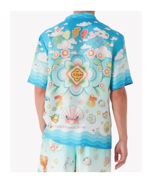 Casablanca Kawaii Motif Short Sleeve Twill Shirt - Blue