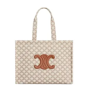 Celine Large Cabas Thais Textile And Calfskin Tote With Triomphe Canvas Print - White