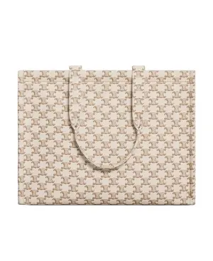 Celine Large Cabas Thais Textile And Calfskin Tote With Triomphe Canvas Print - White