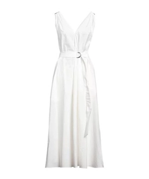 Brunello Cucinelli V-neck Waist-cinched Dress - White