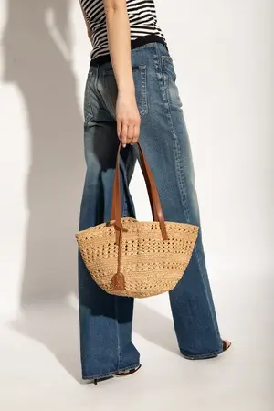 Saint Laurent Logo Pendant Crochet Tote Bag