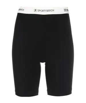SPORTY  RICH Sporty & Rich Logo Waistband Shorts - Black