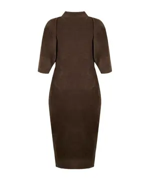 LEMAIRE V-neck Three-quarter Sleeve Midi Dress - Deep Khaki