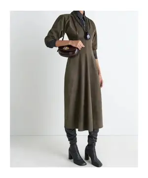 LEMAIRE V-neck Three-quarter Sleeve Midi Dress - Deep Khaki