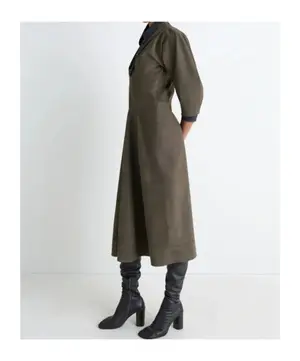 LEMAIRE V-neck Three-quarter Sleeve Midi Dress - Deep Khaki