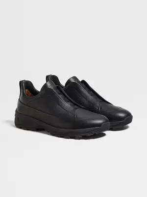Zegna Triple Stitch Monte Leather Sneakers - Black
