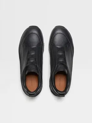 Zegna Triple Stitch Monte Leather Sneakers - Black