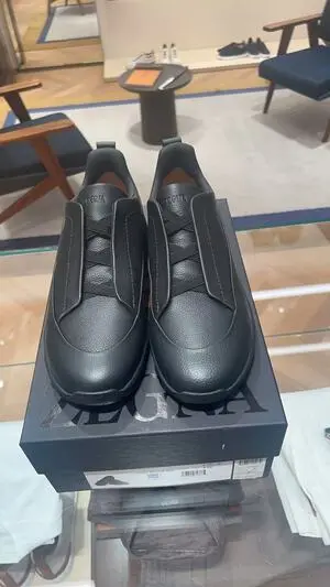 Zegna Triple Stitch Monte Leather Sneakers - Black
