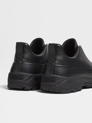 Zegna Triple Stitch Monte Leather Sneakers - Black
