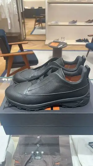 Zegna Triple Stitch Monte Leather Sneakers - Black