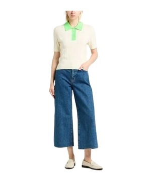 Tory Burch Mid-sleeve Knit Top With Color-blocked Polo Collar