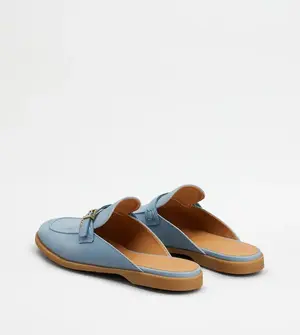 TOD'S Leather Mules With Decorative Strap - Light Blue