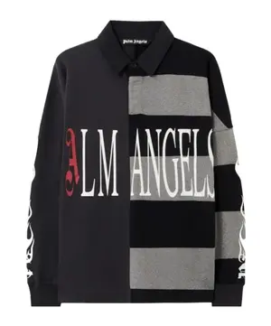 Palm Angels Flames Patchwork Polo Shirt - Black