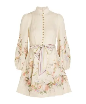 Zimmermann Printed Linen Mini Dress - Nude