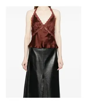 REFORMATION Monica Top With Lace Details - Cedar Brown