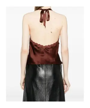 REFORMATION Monica Top With Lace Details - Cedar Brown