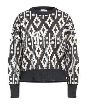 Brunello Cucinelli Geometric Jacquard Sequin Crewneck Knit Sweater
