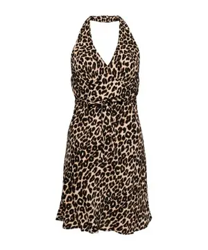 REFORMATION Delanie Dress Leopard Print Halterneck Mini