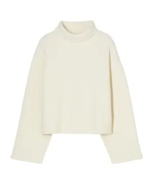 Closed High-neck Textured Sweatshirt - White