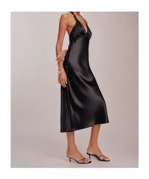 REFORMATION Nora Dress Sleeveless Halterneck Lace Trim Maxi Dress