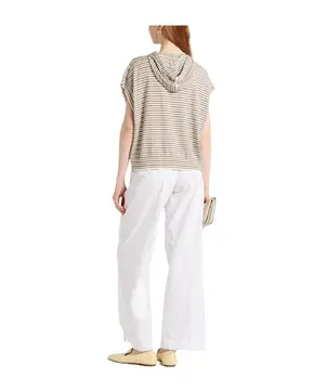Brunello Cucinelli Striped Hooded Sleeveless Top