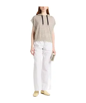 Brunello Cucinelli Striped Hooded Sleeveless Top