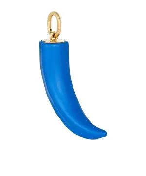 Celine Charms Small Horn In Resin, Leather And Brass With Gold Finish - Blue/gold