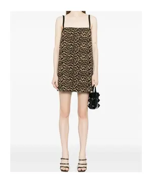 REFORMATION Adette Dress Animal Print Square Neck Spaghetti Strap Dress