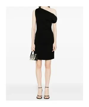 REFORMATION Belle Dress With Asymmetrical Sleeves And Pleating - Black