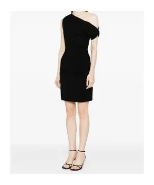 REFORMATION Belle Dress With Asymmetrical Sleeves And Pleating - Black