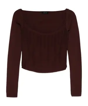 MUGLER Square-neck Ribbed Long-sleeve Top