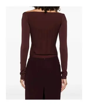 MUGLER Square-neck Ribbed Long-sleeve Top
