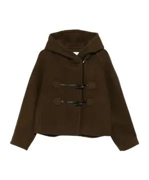 LOW CLASSIC Wool Blend Single-breasted Short Coat With Hood - Black
