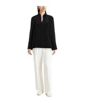 Max Mara Satin Collared V-neck Blouse With Flared Sleeves