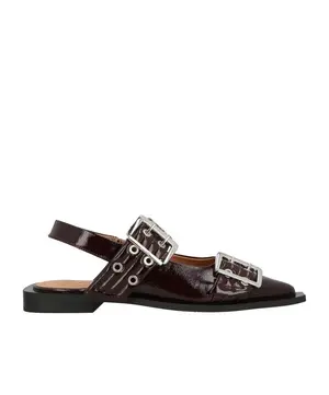 GANNI Slingback Flats With Buckle Detailing - Black