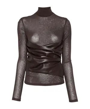 Nanushka Draped Panel Turtleneck Top - Black