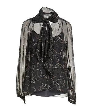Max Mara Long Sleeve Printed Blouse With Pussy Bow - Black