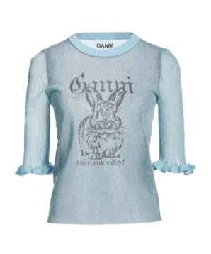 GANNI Ribbed Crew-neck Three-quarter Sleeve Top - Gray