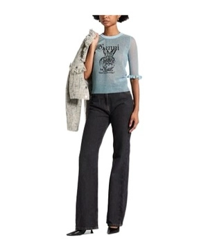 GANNI Ribbed Crew-neck Three-quarter Sleeve Top