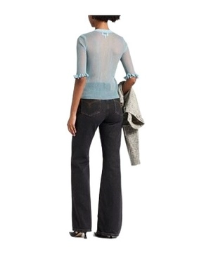 GANNI Ribbed Crew-neck Three-quarter Sleeve Top