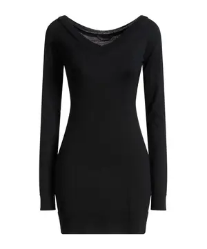 Balenciaga Ribbed V-neck Long Sleeve Knit Mini Dress