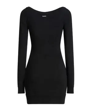 Balenciaga Ribbed V-neck Long Sleeve Knit Mini Dress