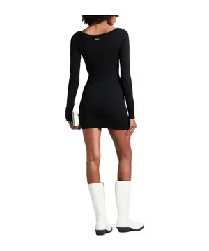 Balenciaga Ribbed V-neck Long Sleeve Knit Mini Dress