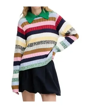 Stine Goya Striped Crochet-collar Knit
